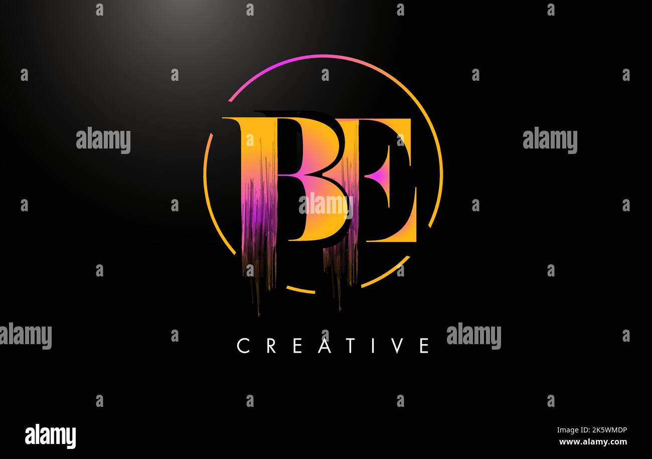 BE Brush Stroke Letter Logo Design. Orange Purple Paint Logo Leters ...