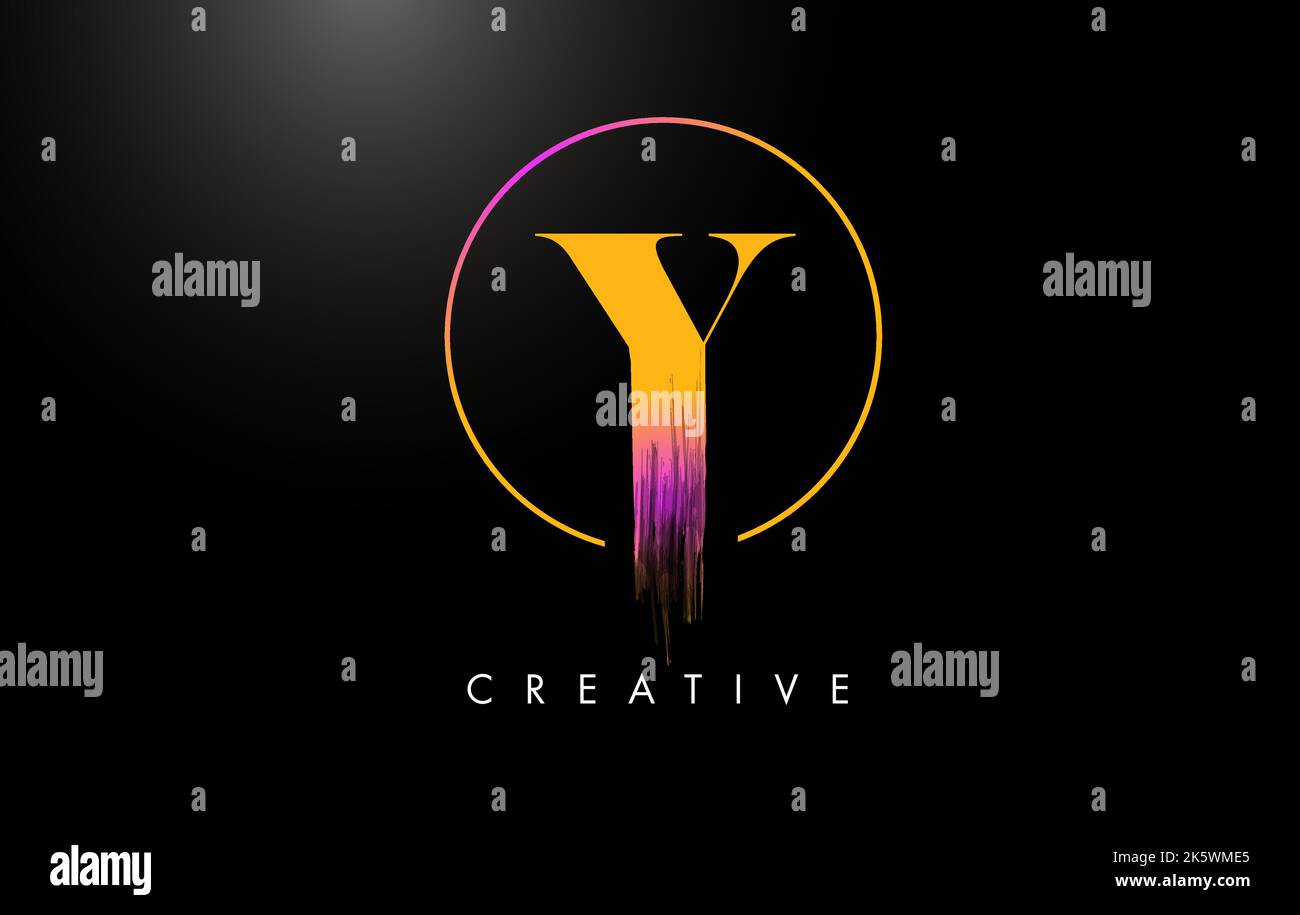 Y Brush Stroke Letter Logo Design. Orange Purple Paint Logo Leters Icon ...