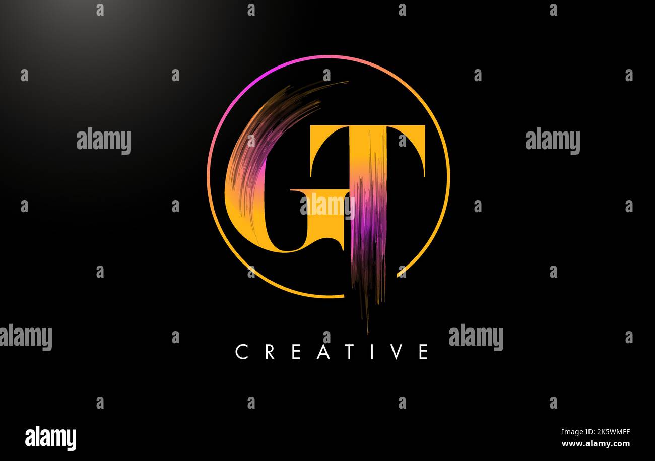 GT Brush Stroke Letter Logo Design. Orange Purple Paint Logo Leters ...