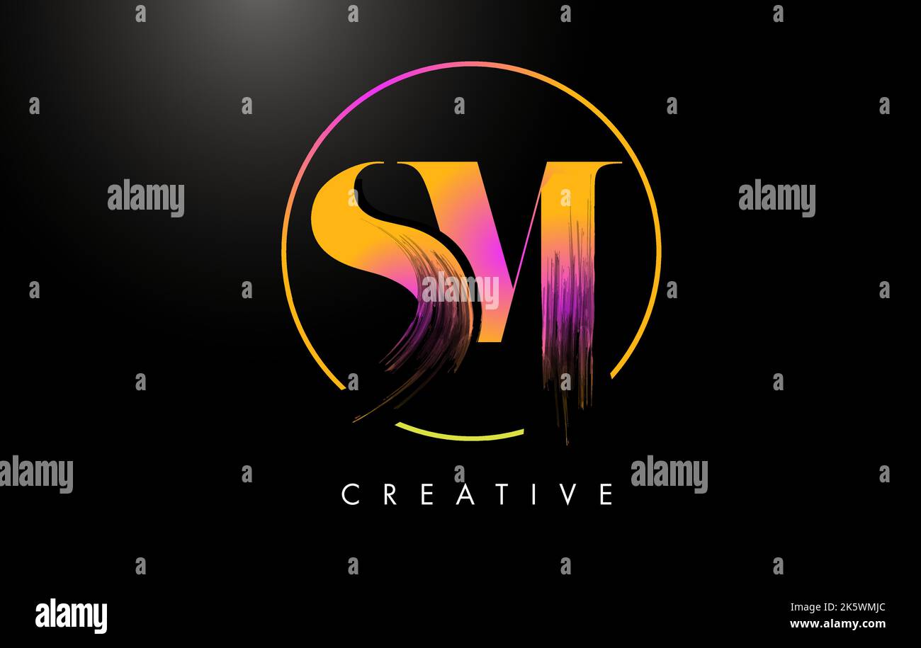 SM Brush Stroke Letter Logo Design. Orange Purple Paint Logo Leters ...