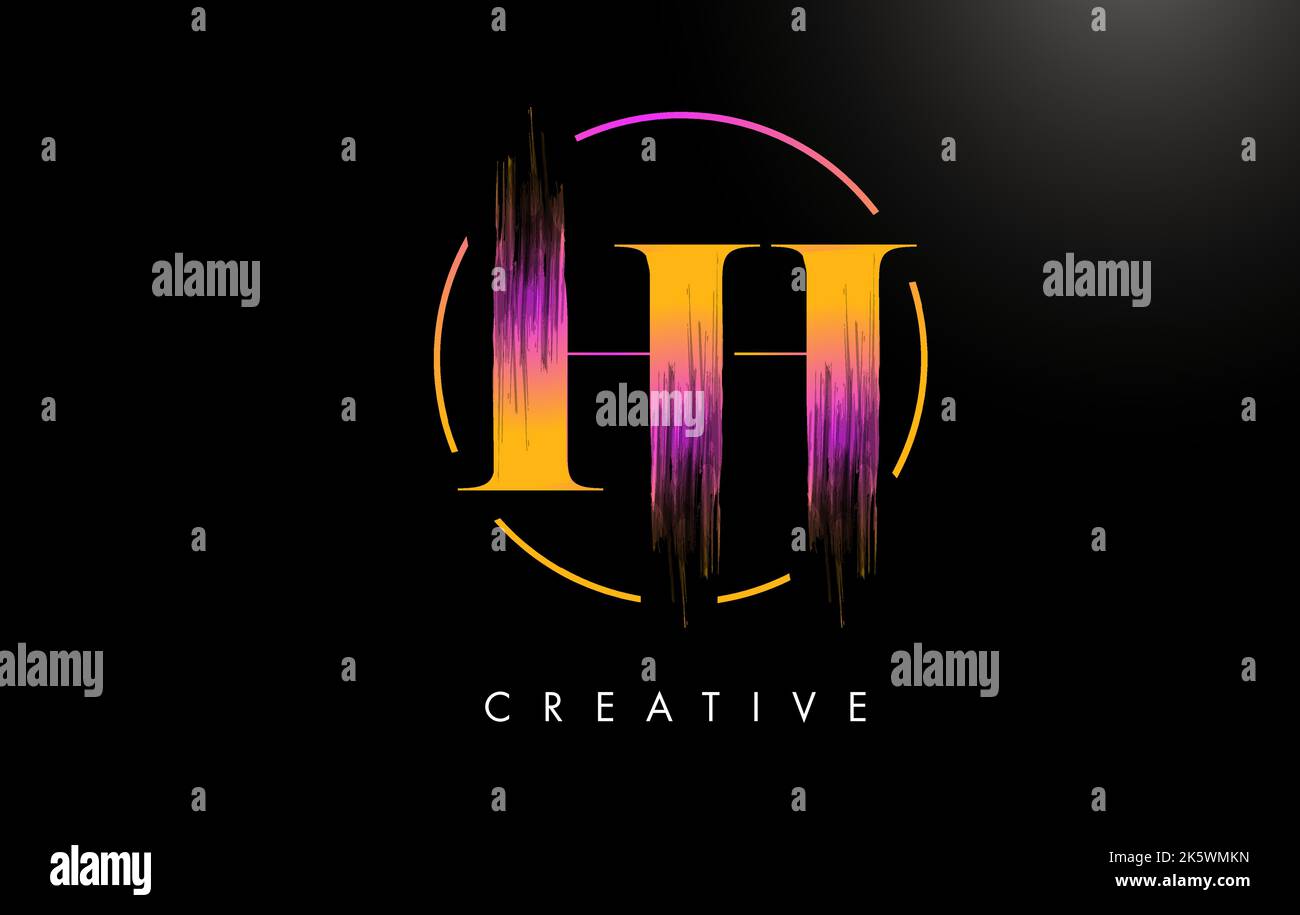 HH Brush Stroke Letter Logo Design. Orange Purple Paint Logo Leters ...