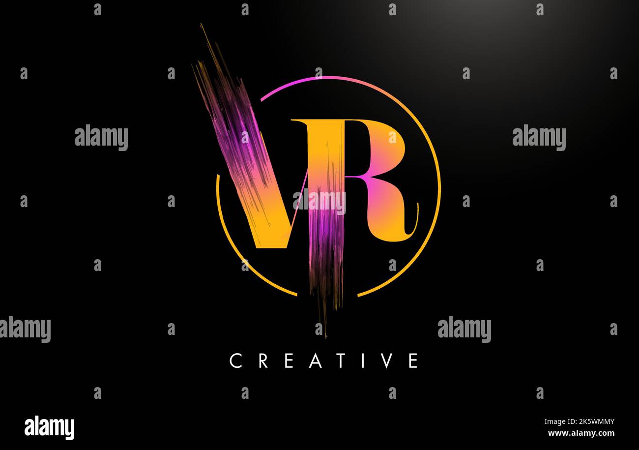 VR Brush Stroke Letter Logo Design. Orange Purple Paint Logo Leters ...