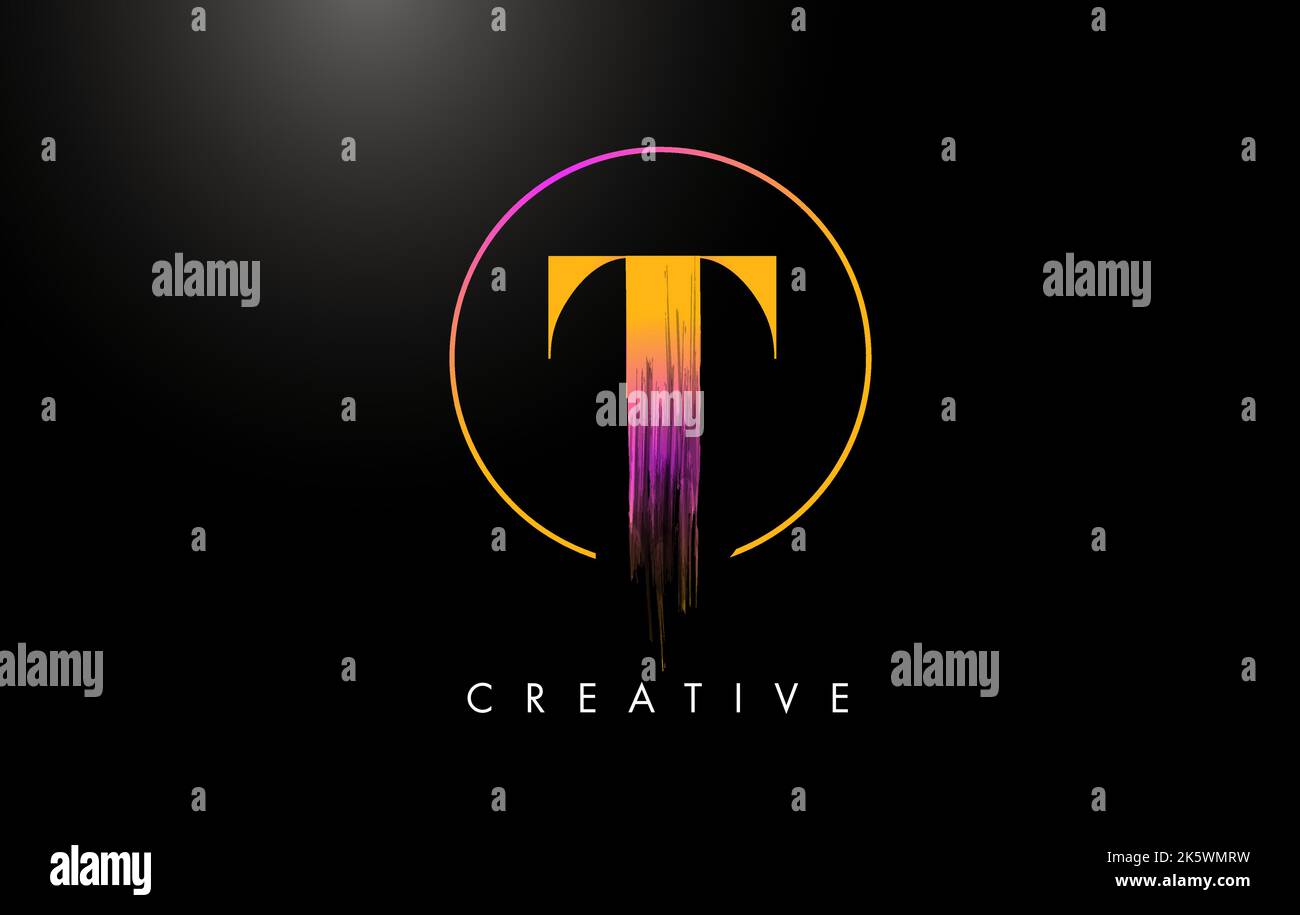 T Brush Stroke Letter Logo Design. Orange Purple Paint Logo Leters Icon ...