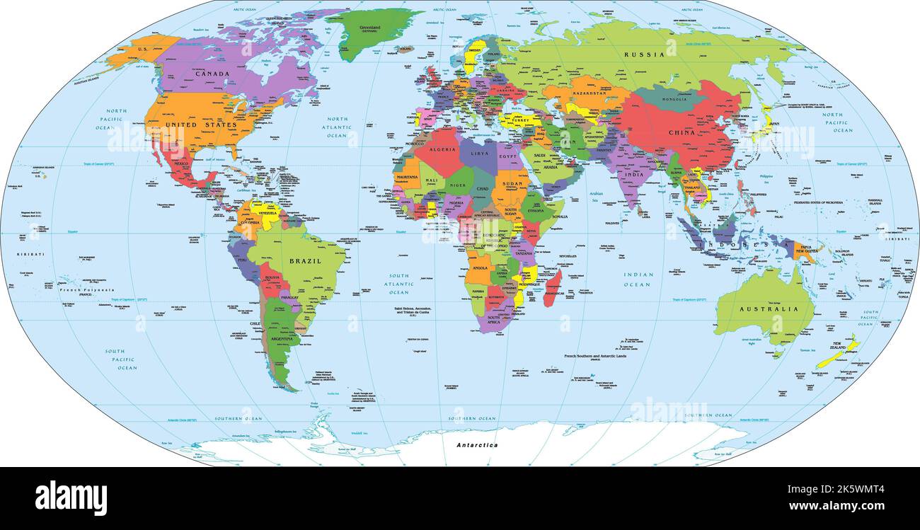 Robinson Projection World Map Cartoon