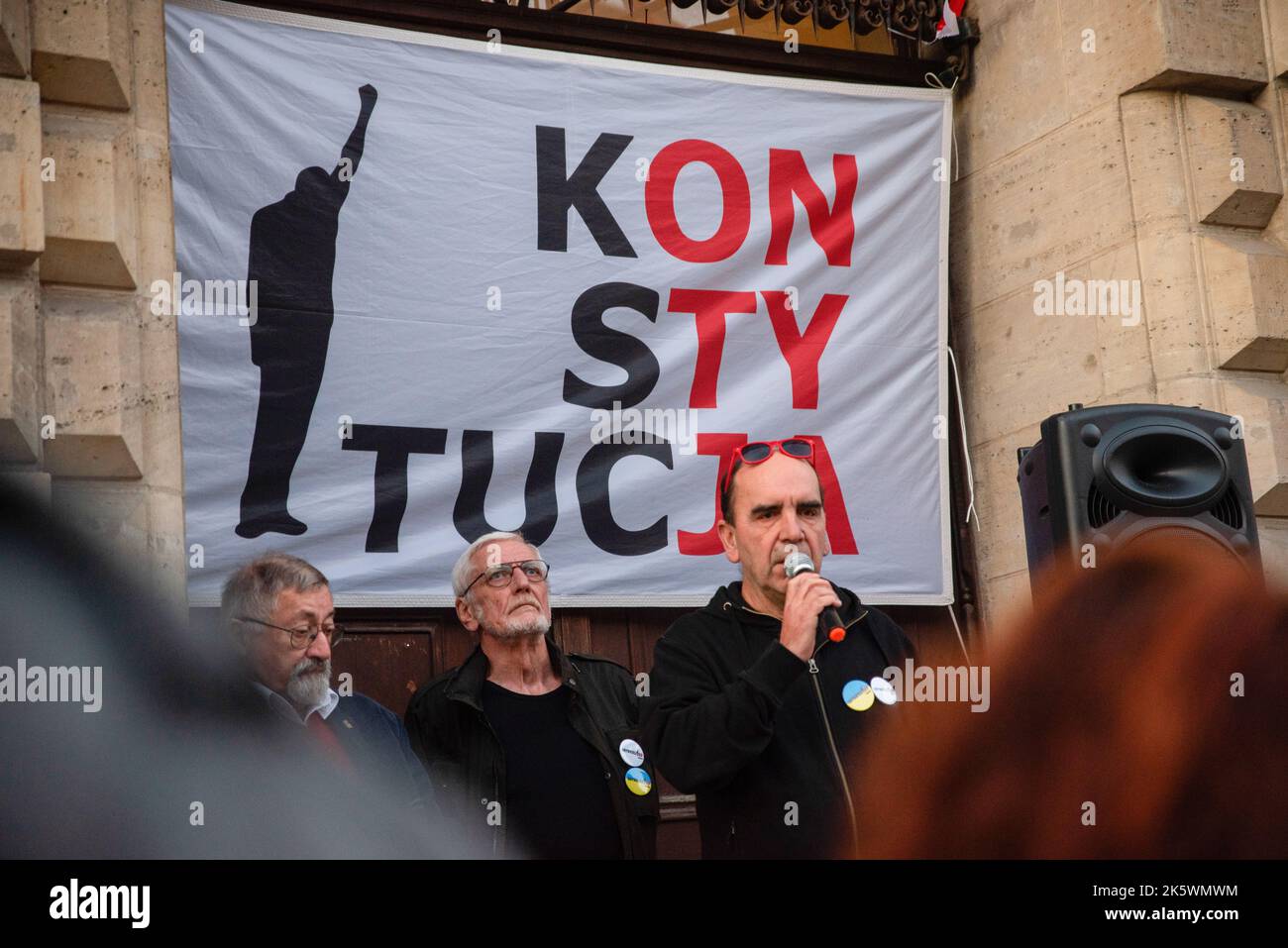 Gdansk, Poland. 09th Oct, 2022. An activist speaks at a protest outside ...