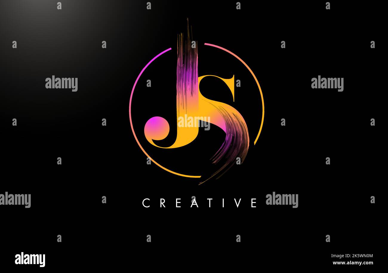 JS Brush Stroke Letter Logo Design. Orange Purple Paint Logo Leters ...