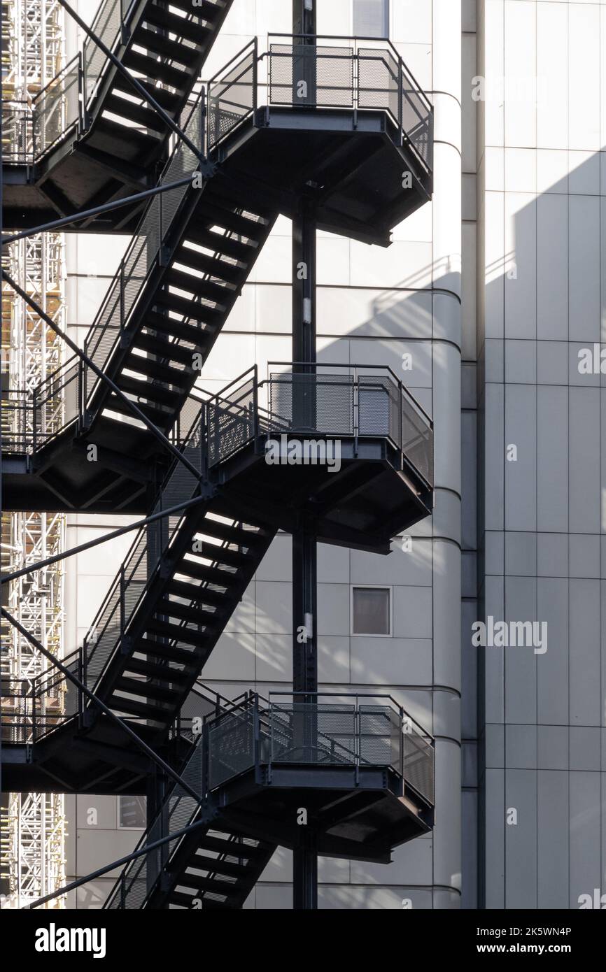 Architectural detail close-up of exterior steel fire escape of modern ...