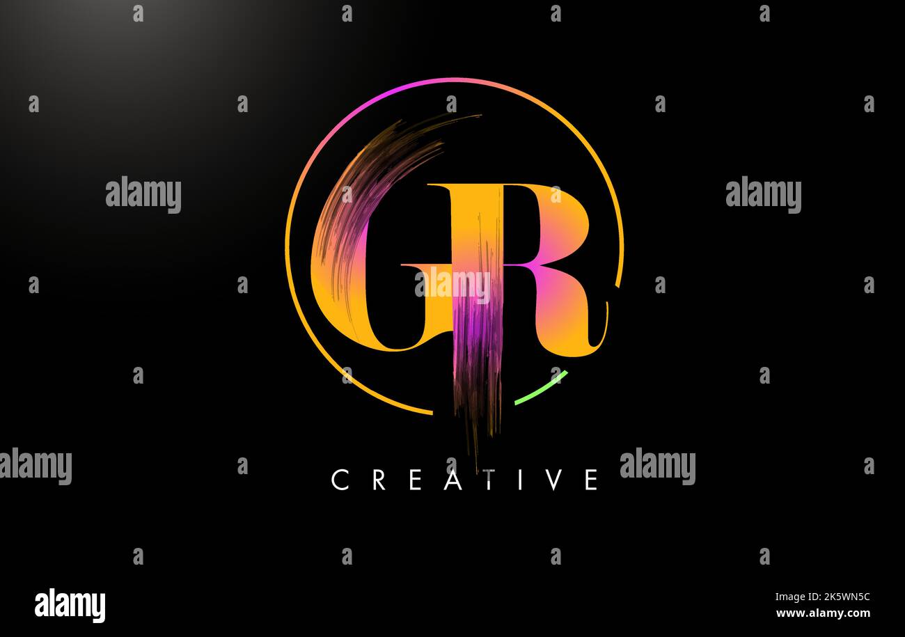 GR Brush Stroke Letter Logo Design. Orange Purple Paint Logo Leters ...