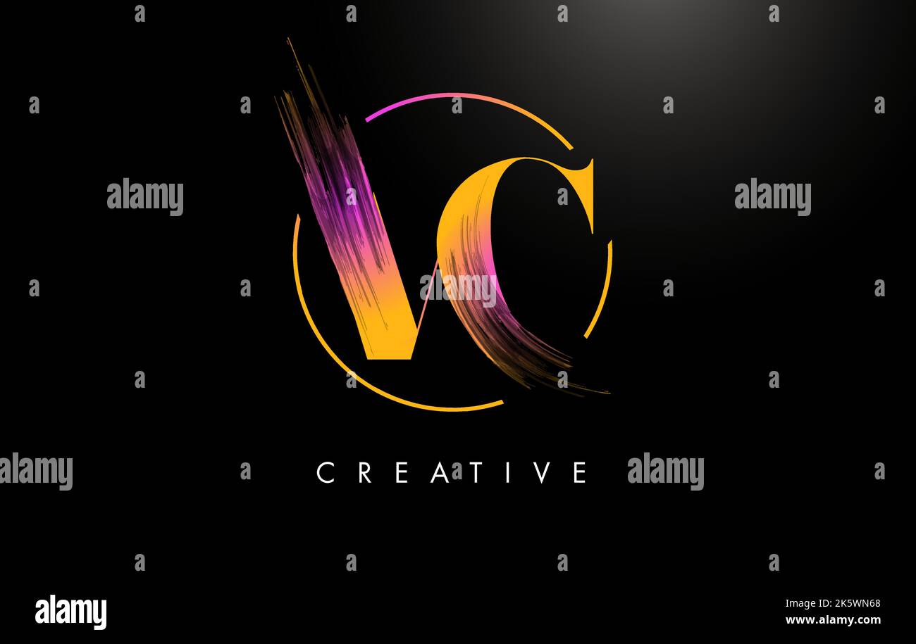 VC Brush Stroke Letter Logo Design. Orange Purple Paint Logo Leters ...