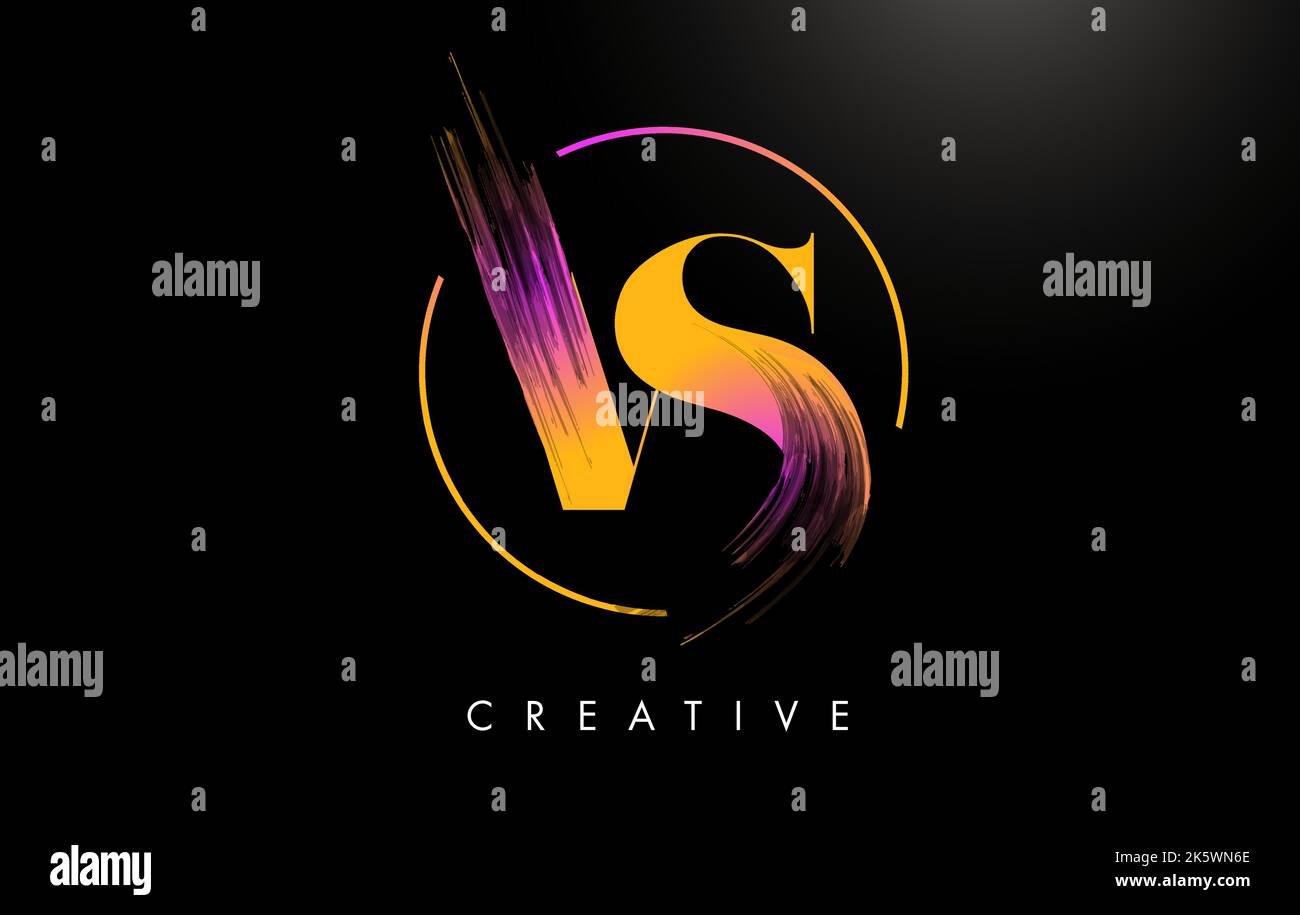 VS Brush Stroke Letter Logo Design. Orange Purple Paint Logo Leters ...