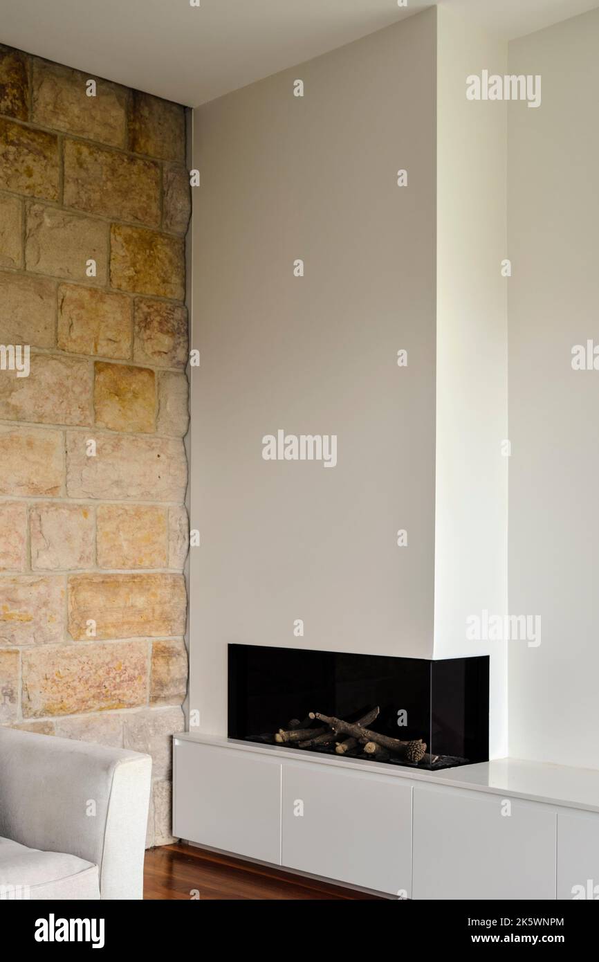 Feature fireplace in downstairs living room. Kareela Crest House ...