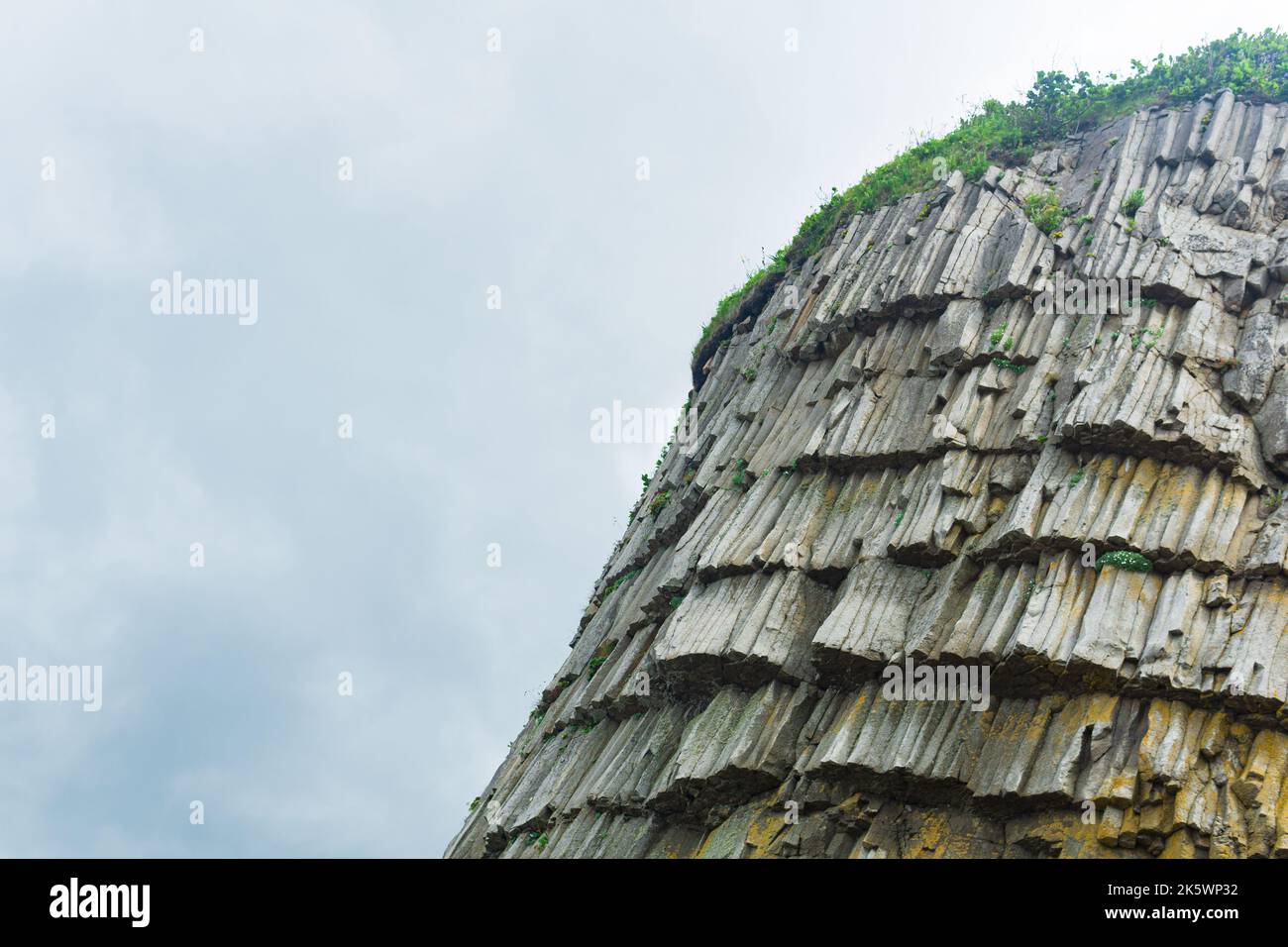 top of columnar volcanic basalt rocks on the island of Kunashir Stock ...