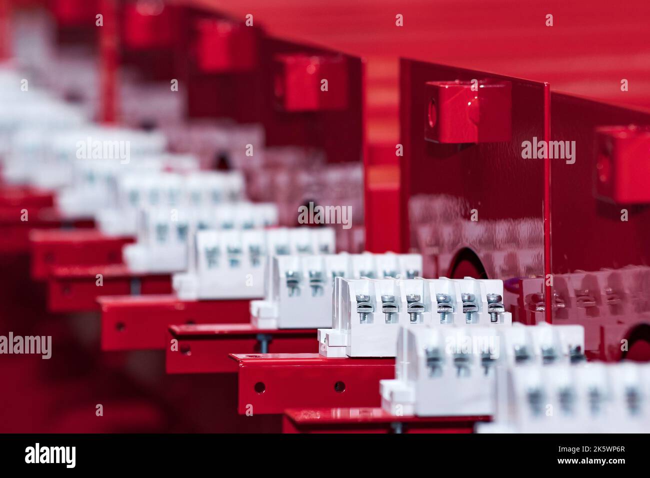 industrial electrical equipment in the process of assembly, screw ...