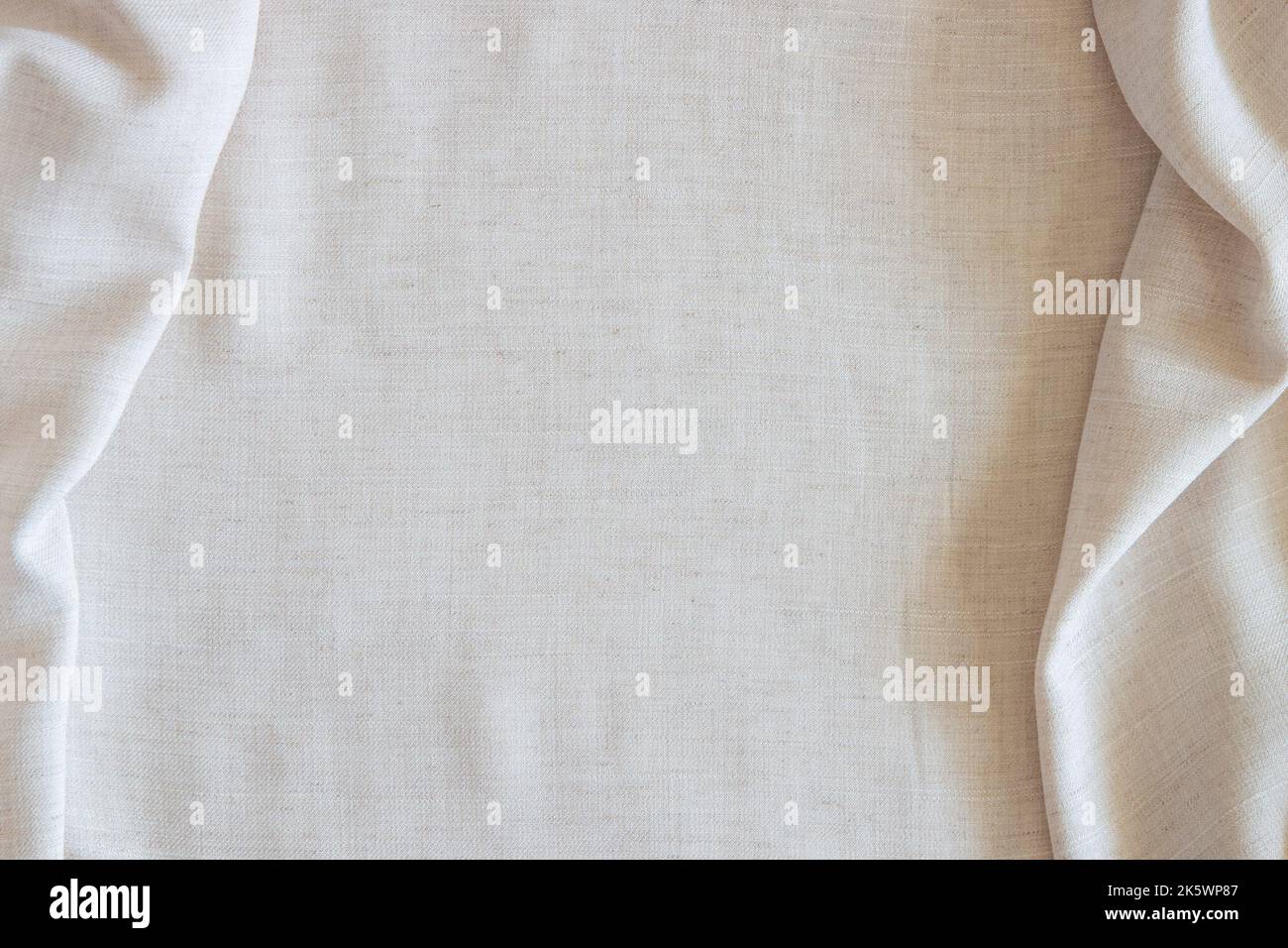 White crumpled linen fabric texture background. Natural off white wavy ...