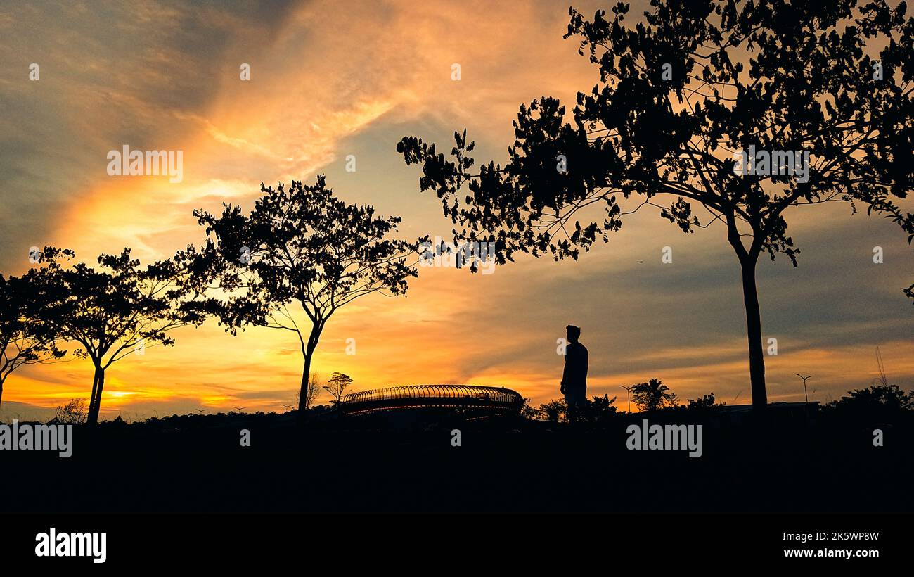Fitness silhouette sunrise jogging workout wellness concept Stock Photo ...