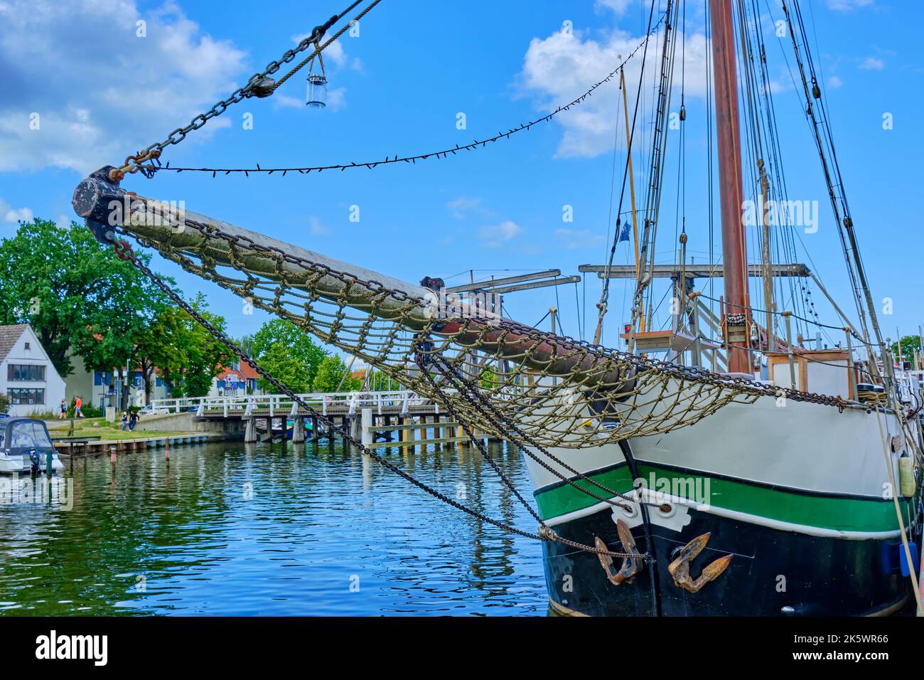Bowsprit and bow of two sailing ship in front of the picturesque ...
