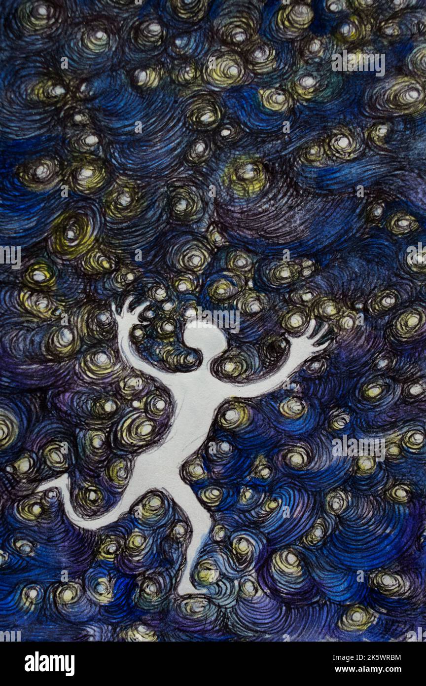 human character over a starry night background Stock Photo - Alamy