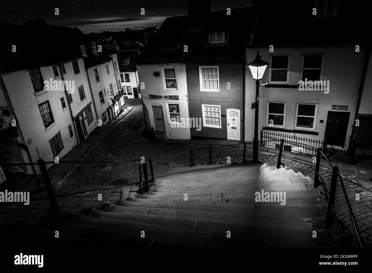 Whitby 199 steps sunset Black and White Stock Photos & Images - Alamy