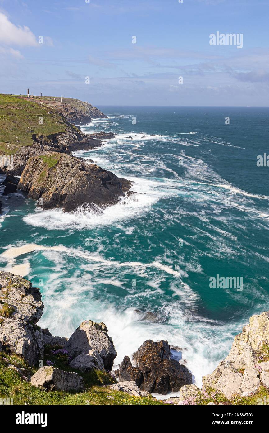 Coast of Cornwall with old mine ruins, United Kingdom Stock Photo - Alamy