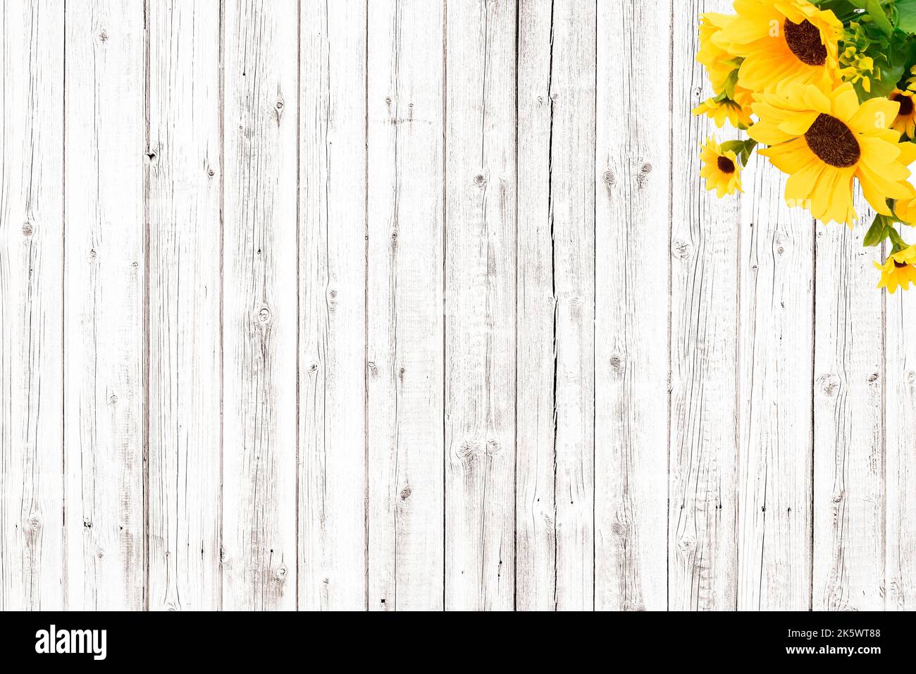 Wooden textured background with sunflower frame Stock Photo - Alamy