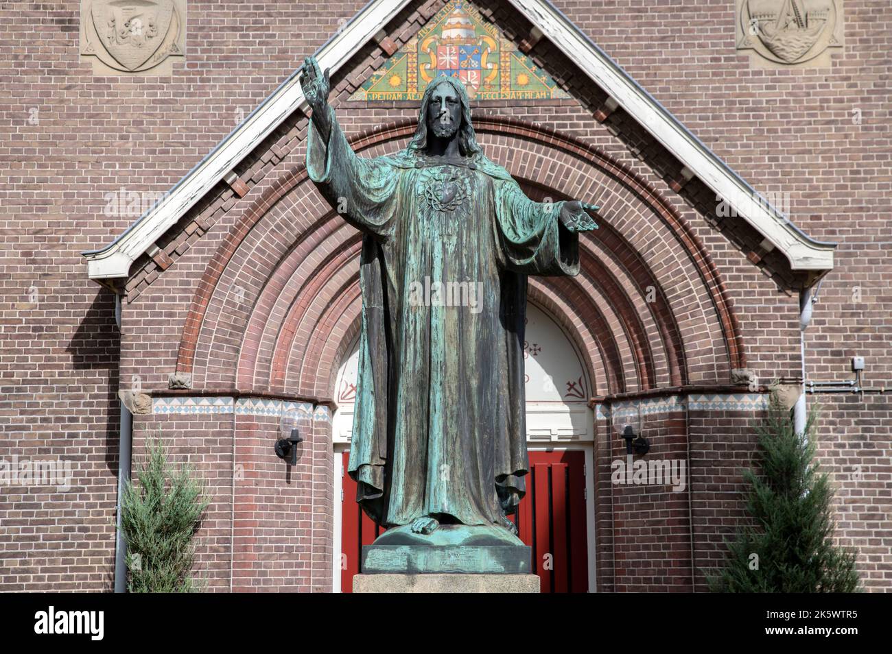 Jesus Christ Statue In Front Of A Church Called ARK Parochie St jesus-christ-statue-in-front-of-a-church-called-ark-parochie-st