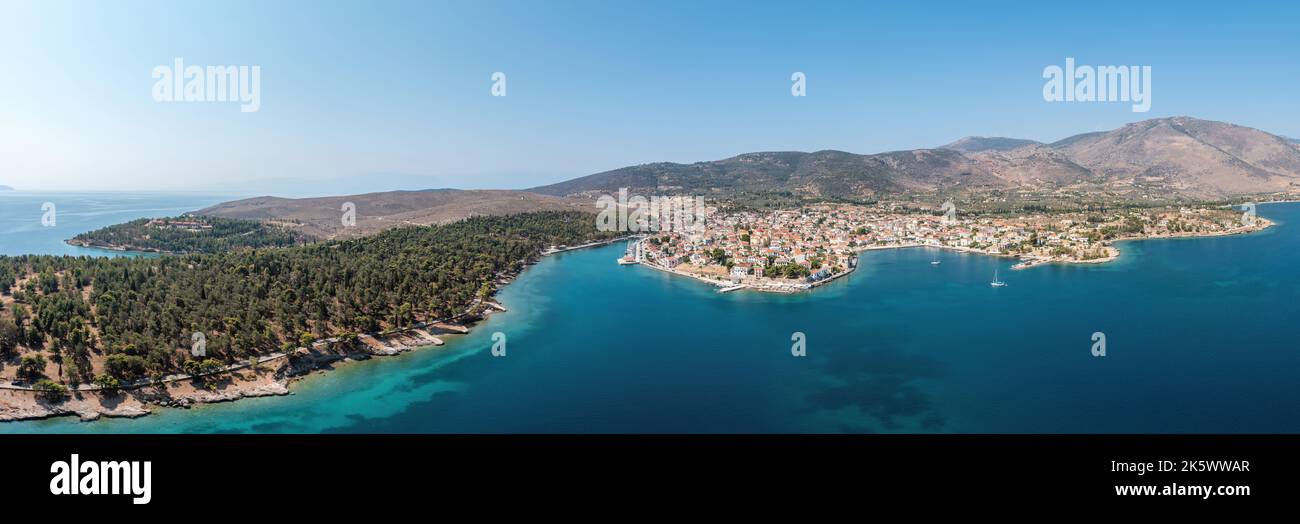 Galaxidi Greece, aerial panorama drone view. Traditional town in Fokida ...