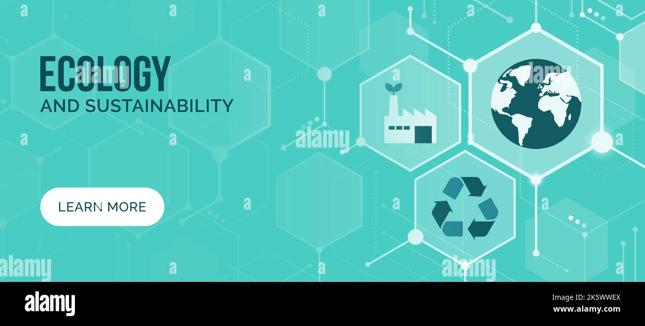 Ecology and sustainability conceptual abstract banner with icons and ...