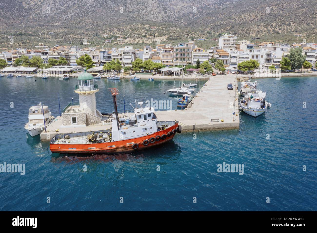 Antikyra Village Greece, aerial drone view. Waterfront buildings ...