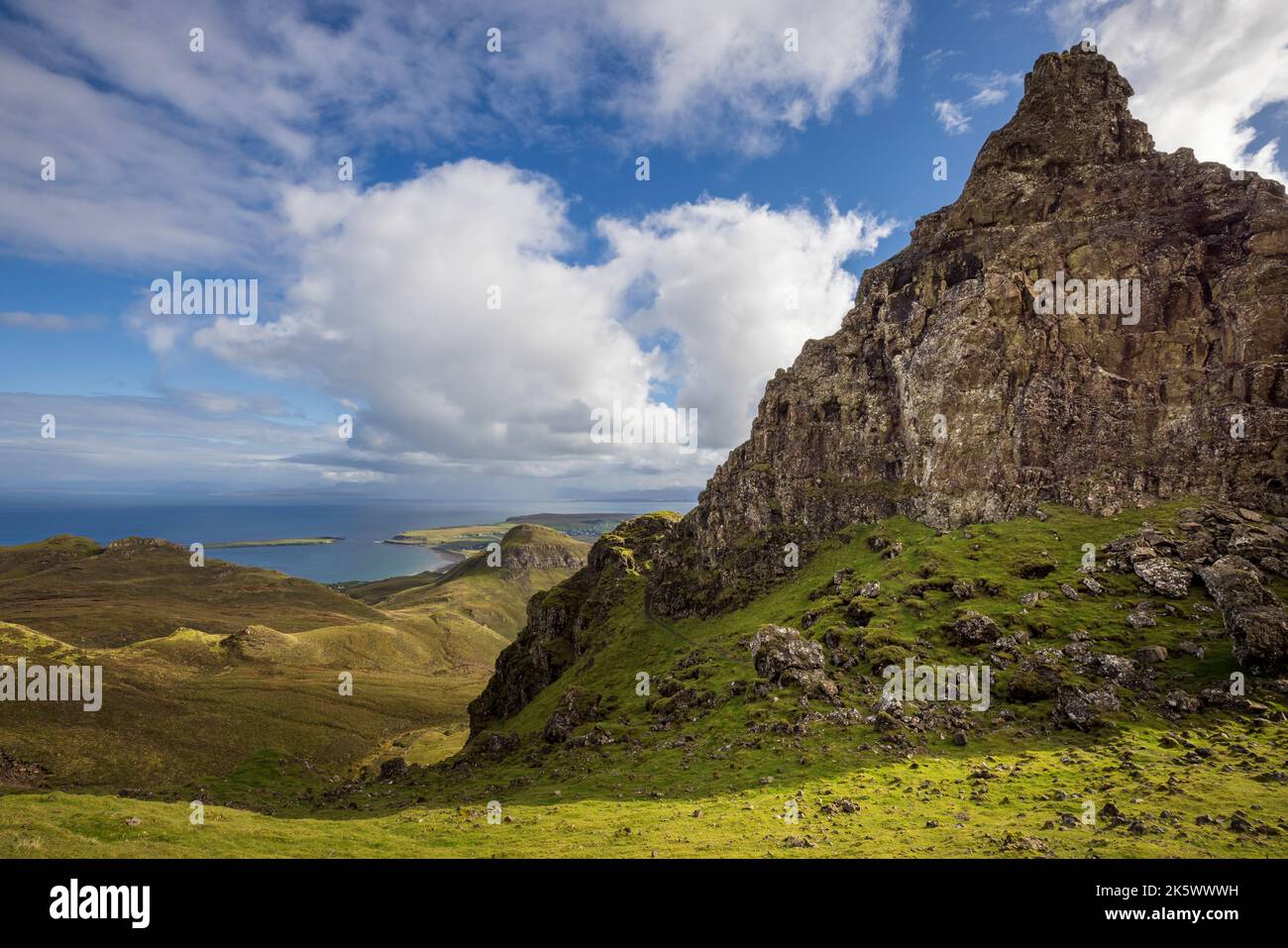The pyramid shaped rock formation of the “Prison” in the Quiraing, Isle ...