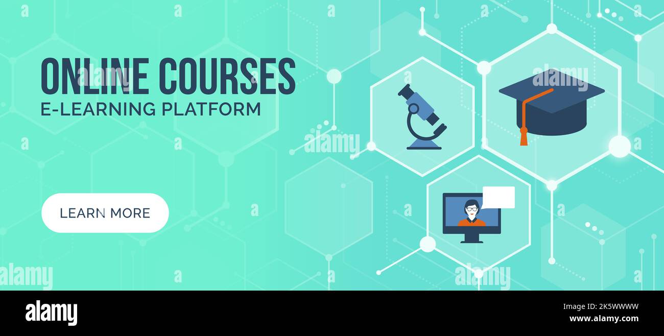 E-learning and digital education conceptual banner with copy space and ...