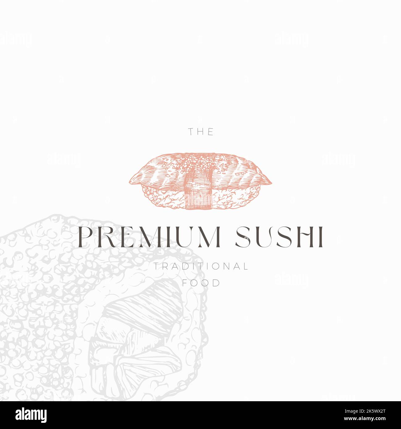 Asian Food Abstract Logo Template. Hand Drawn Sushi Sashimi Roll and ...