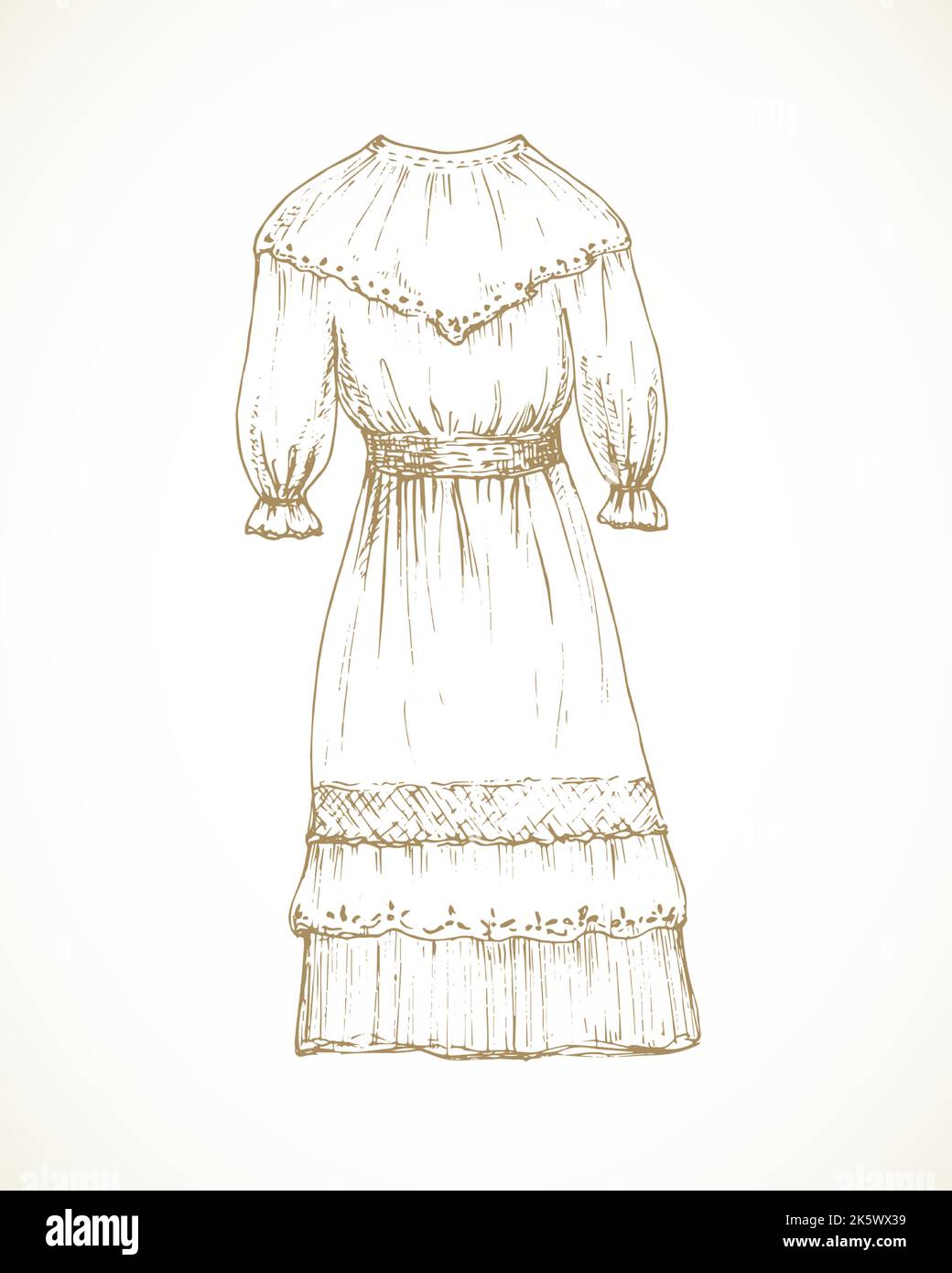 Cottagecore style rural dress. Hand Drawn Sketch Vector Illustration ...