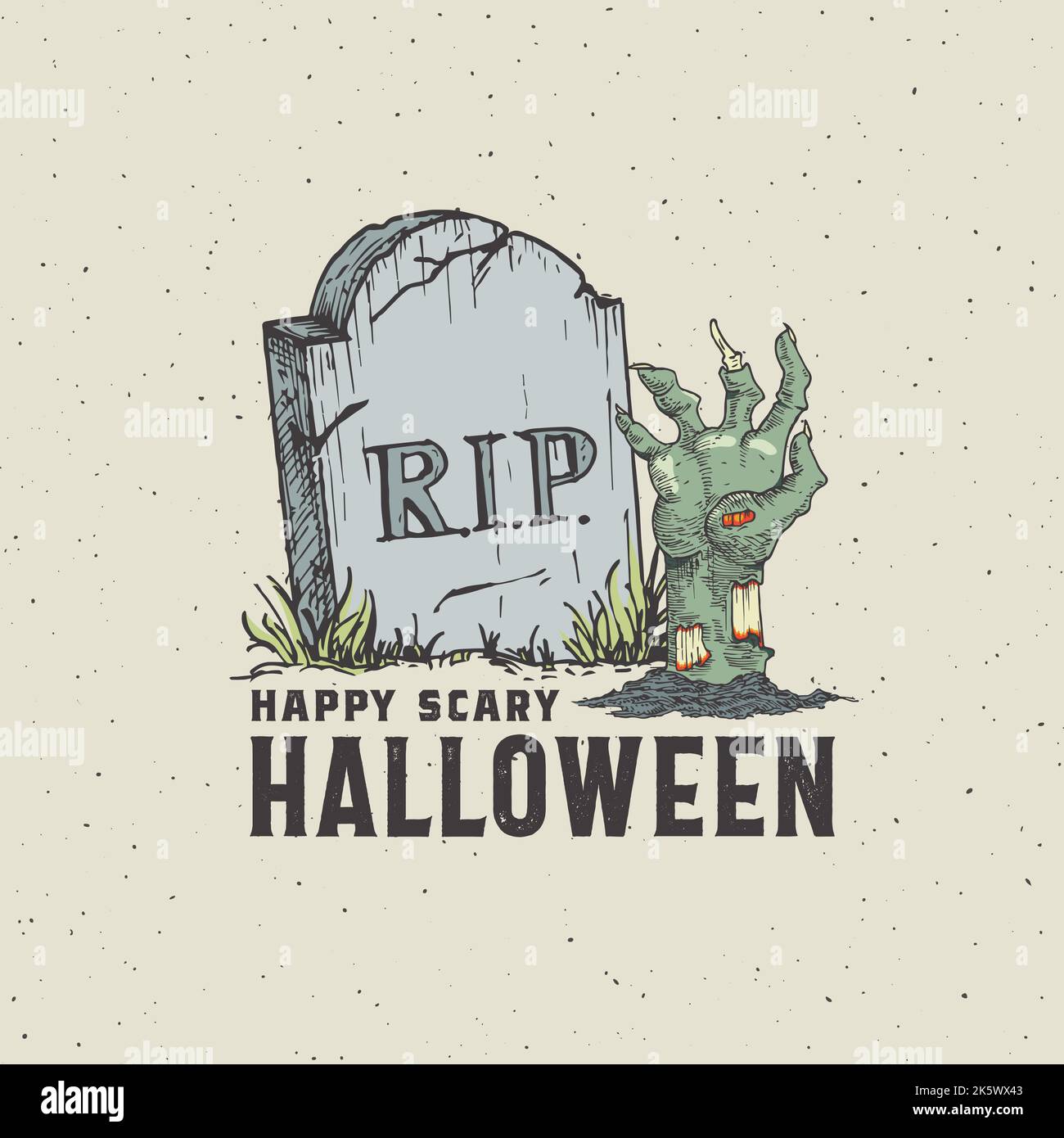 Vintage Style Halloween Card Label Template. Hand Drawn Tomb Ston and ...