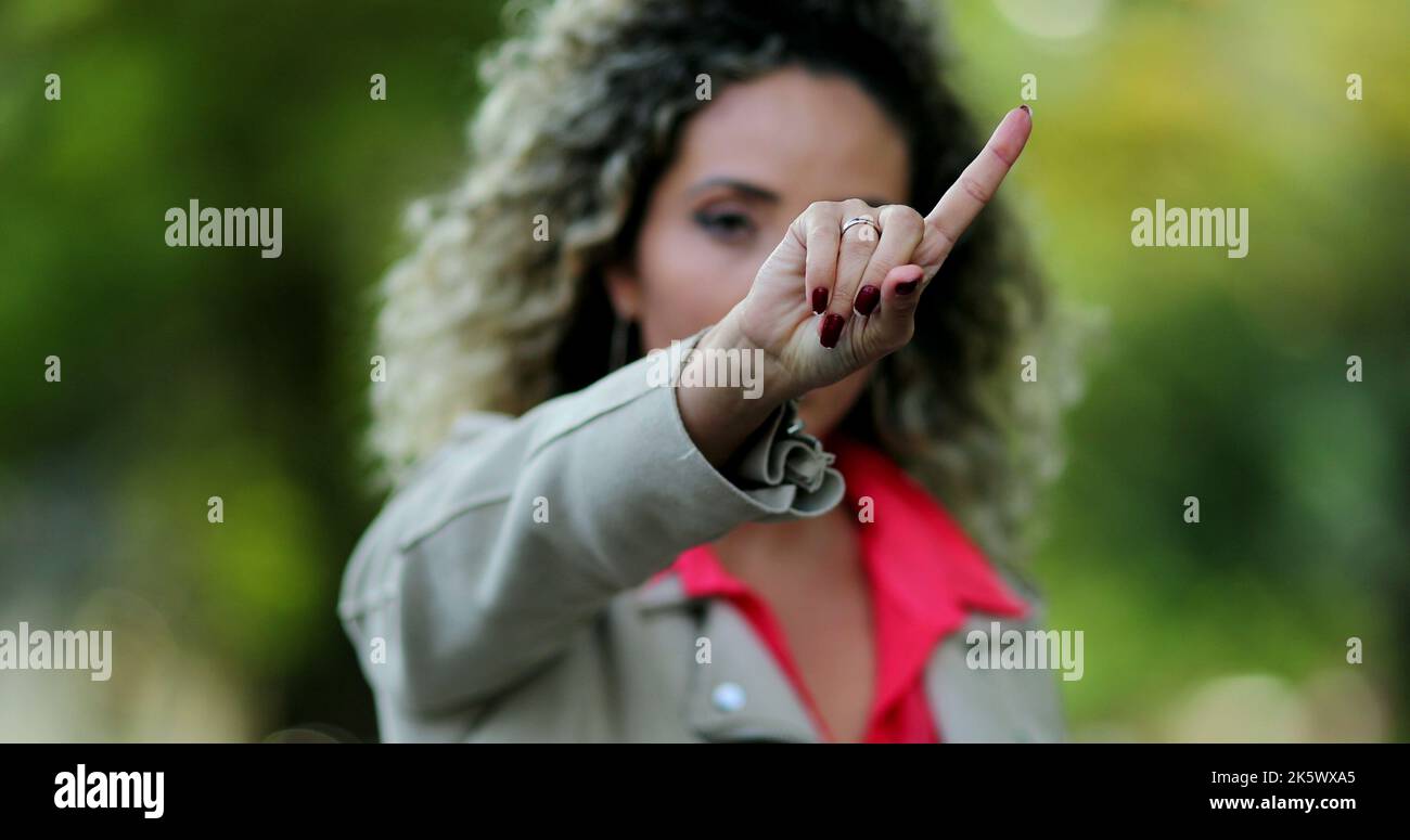 Beautiful arrogant woman making warning hi-res stock photography and ...