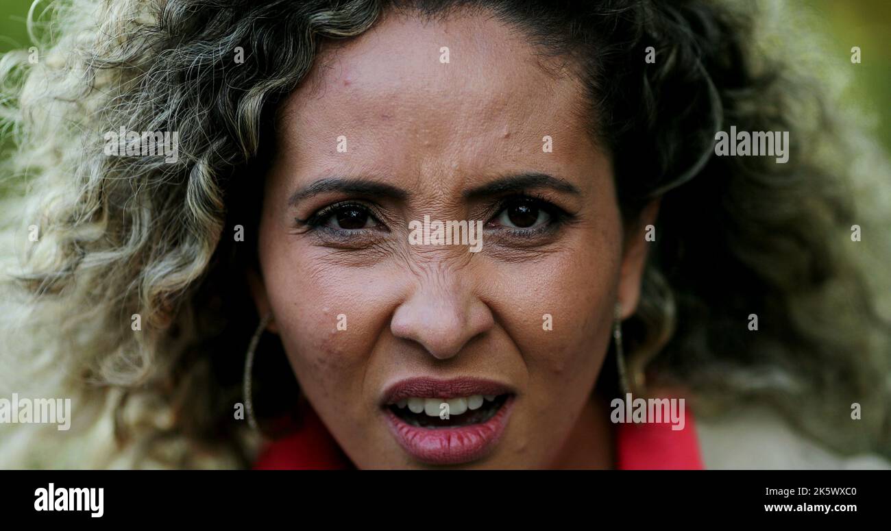 Woman dissatisfied showing objection and disbelief in angry emotion ...