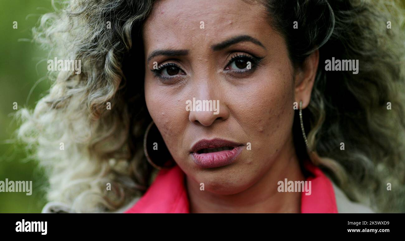 Woman dissatisfied showing objection and disbelief in angry emotion ...