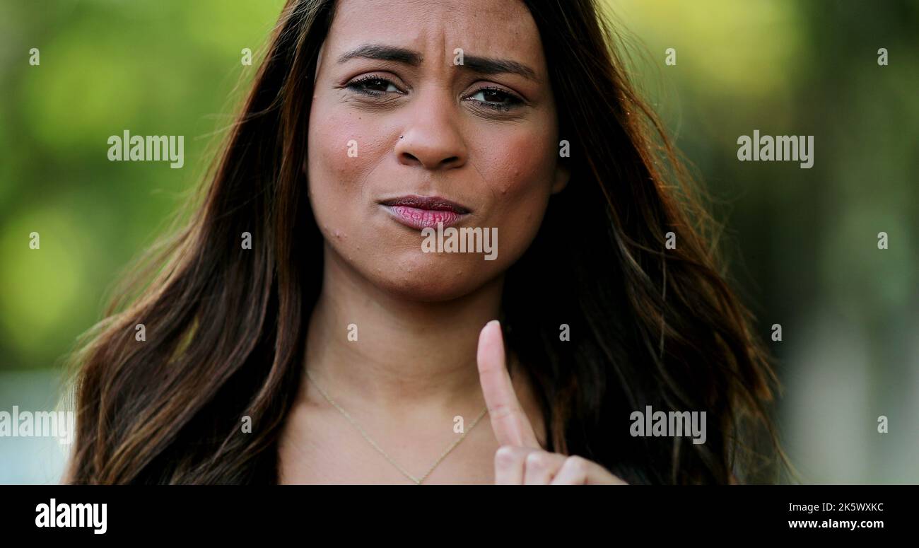 Woman objection refusal. Person in negation. Confused woman refusing ...