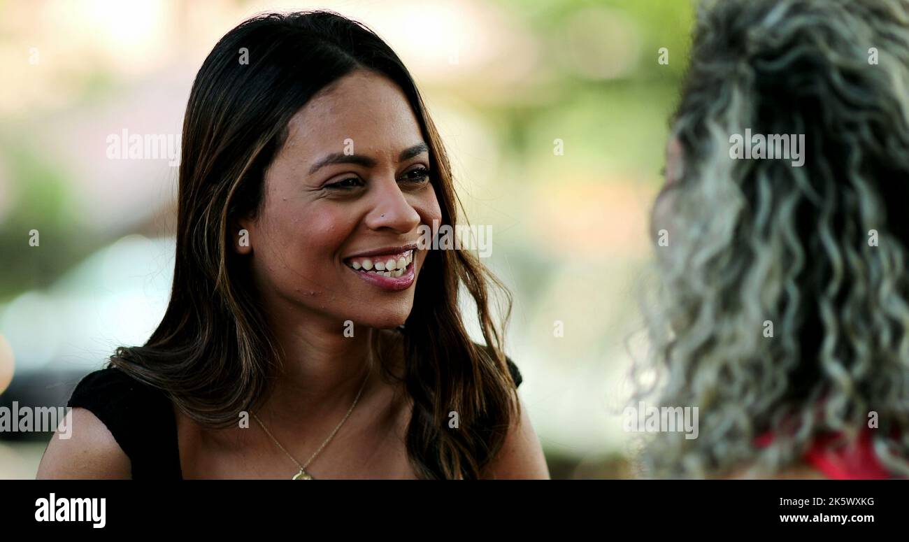 Woman natural laugh talking to friend, person laughing out loud in ...