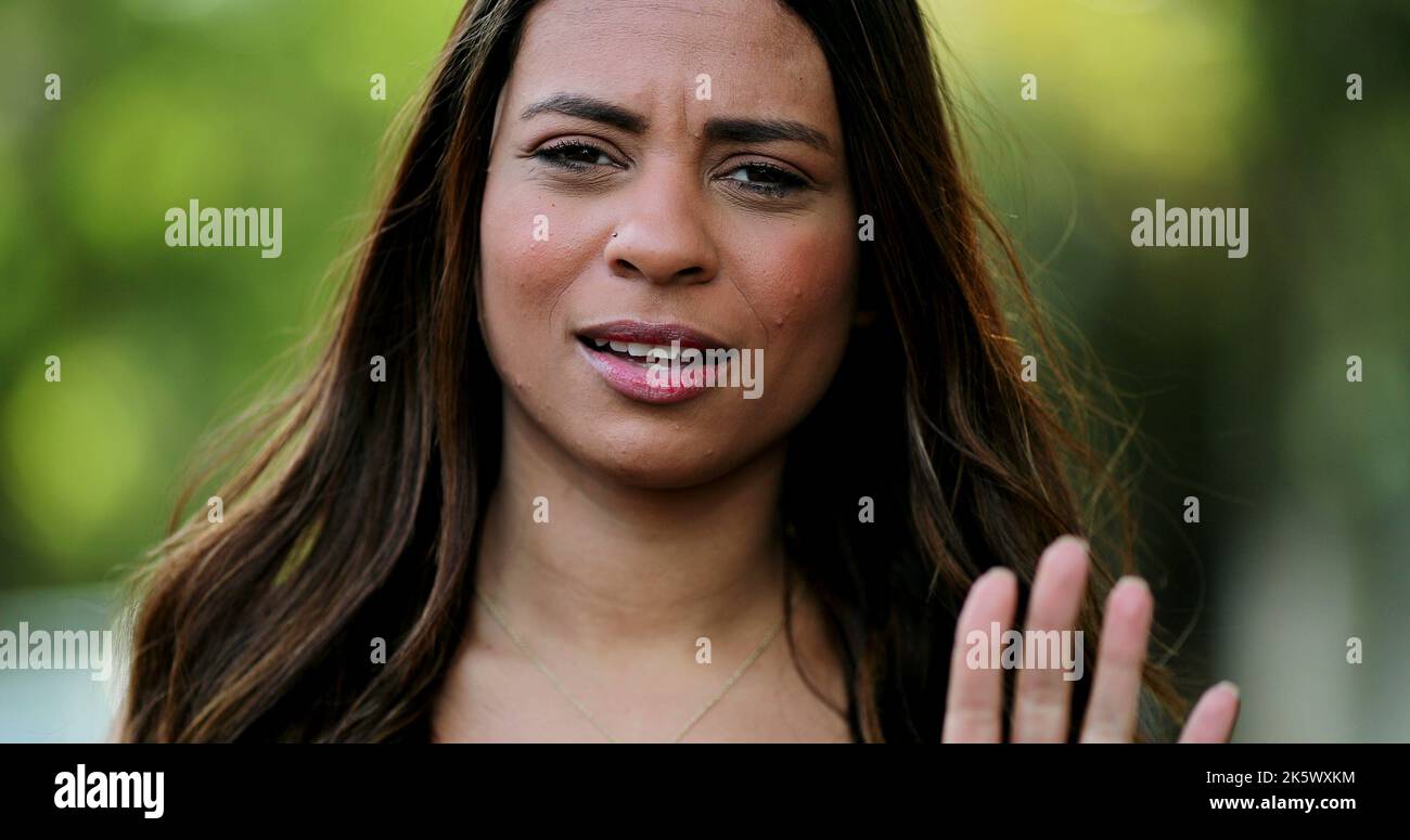 Woman objection refusal. Person in negation. Confused woman refusing ...