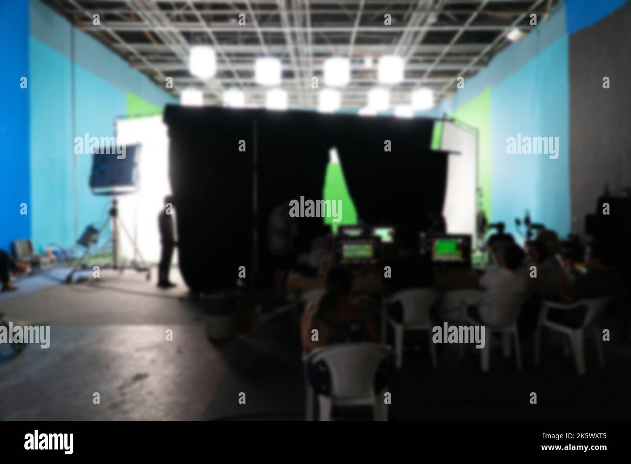 Movie set or film set. Blurry photography of film lot. Behind the ...