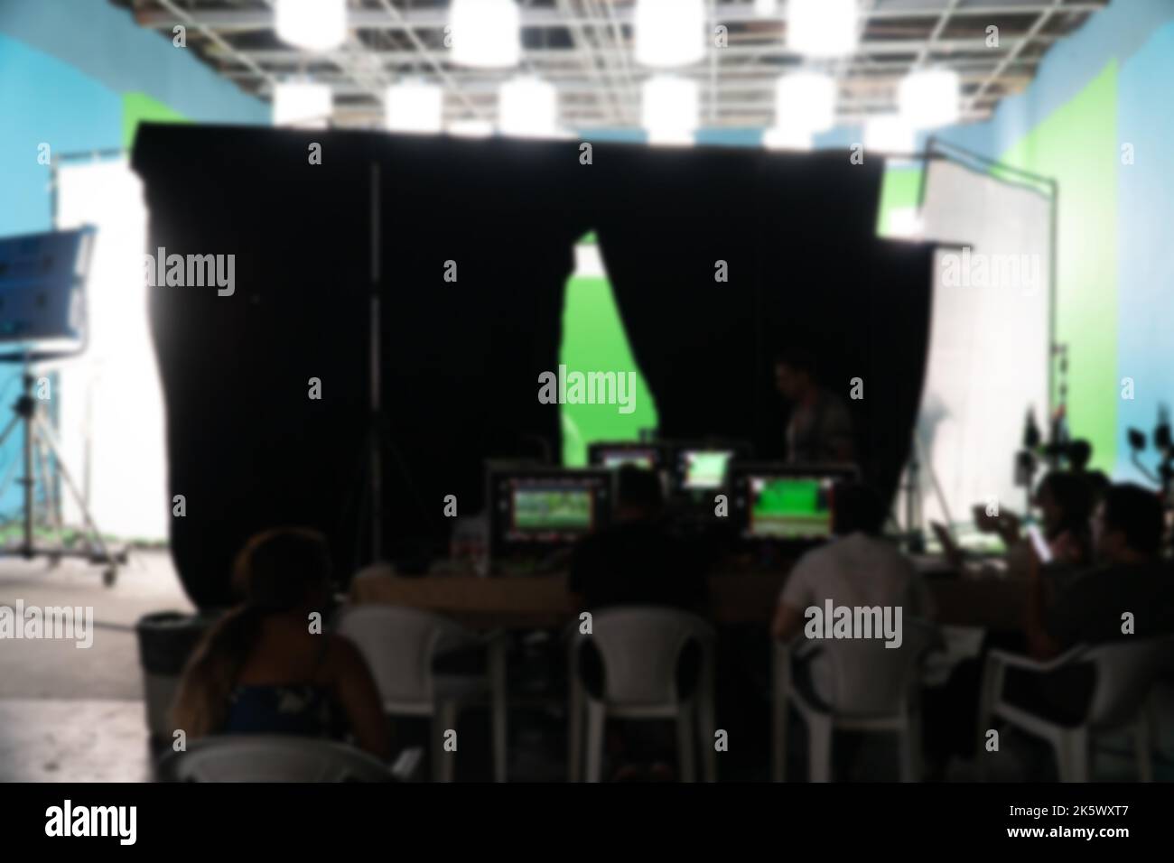 Movie set or film set. Blurry photography of film lot. Behind the ...