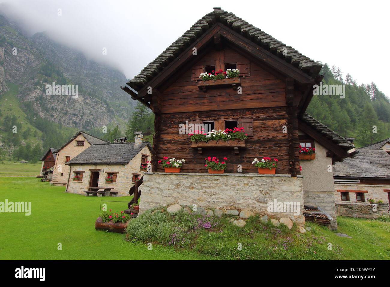 Interior of the mountain village of Crampiolo in Alpe Devero, Lepontine ...