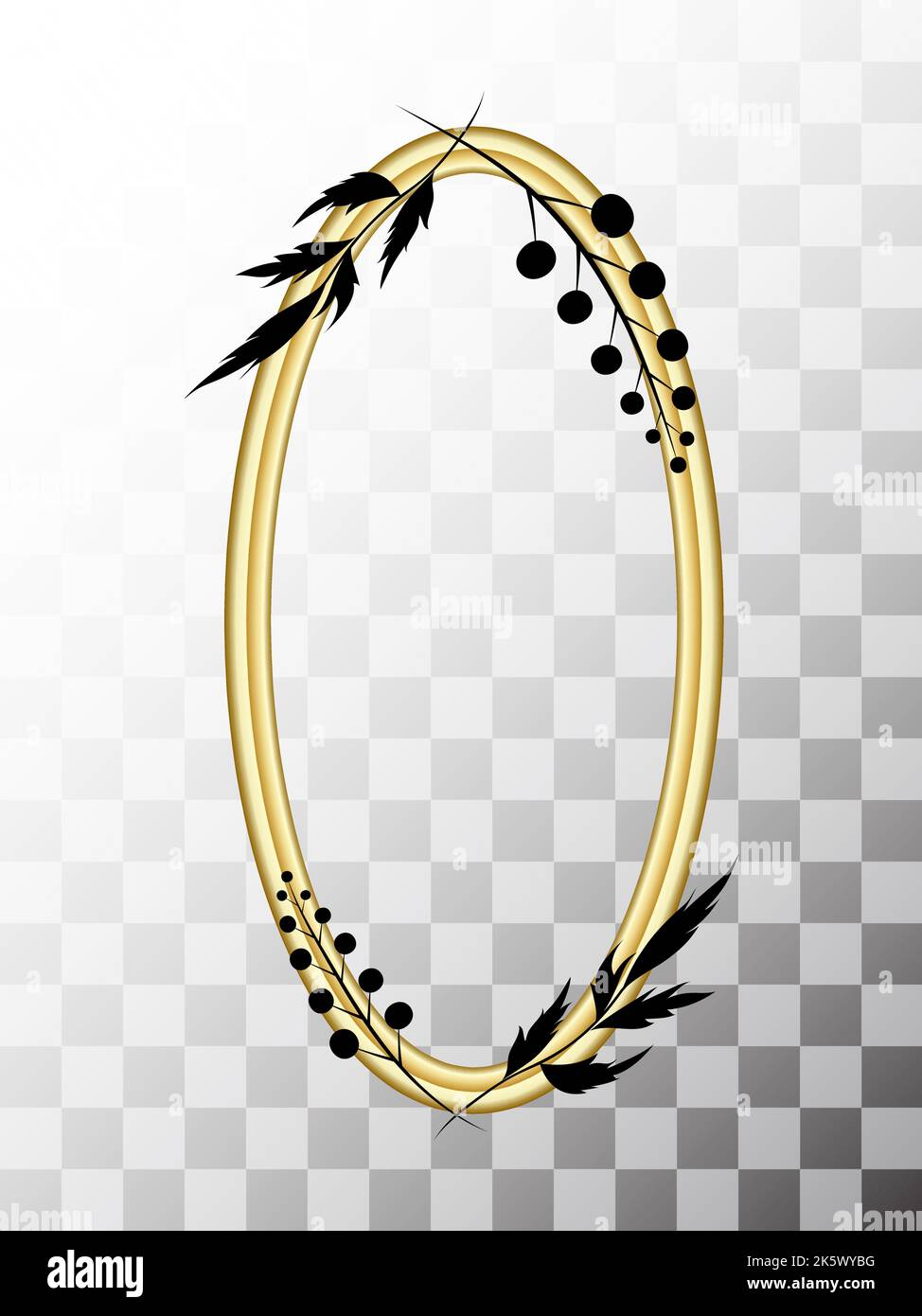 Empty golden picture frame on the wall mock up. Realistic oval gold ...