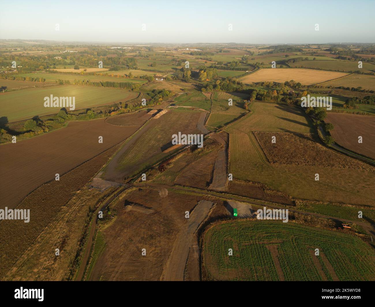 HS2 high speed rail network construction site aerial photo. Chipping ...