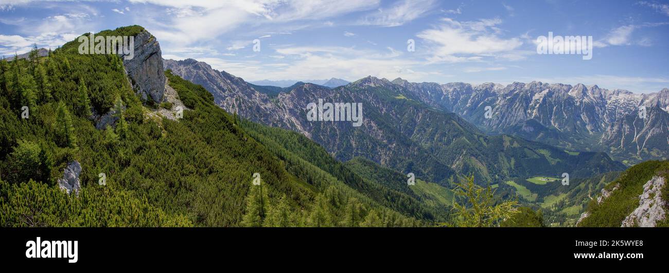 Panoramic view from Dachsteinblick point to the highest mountains of ...