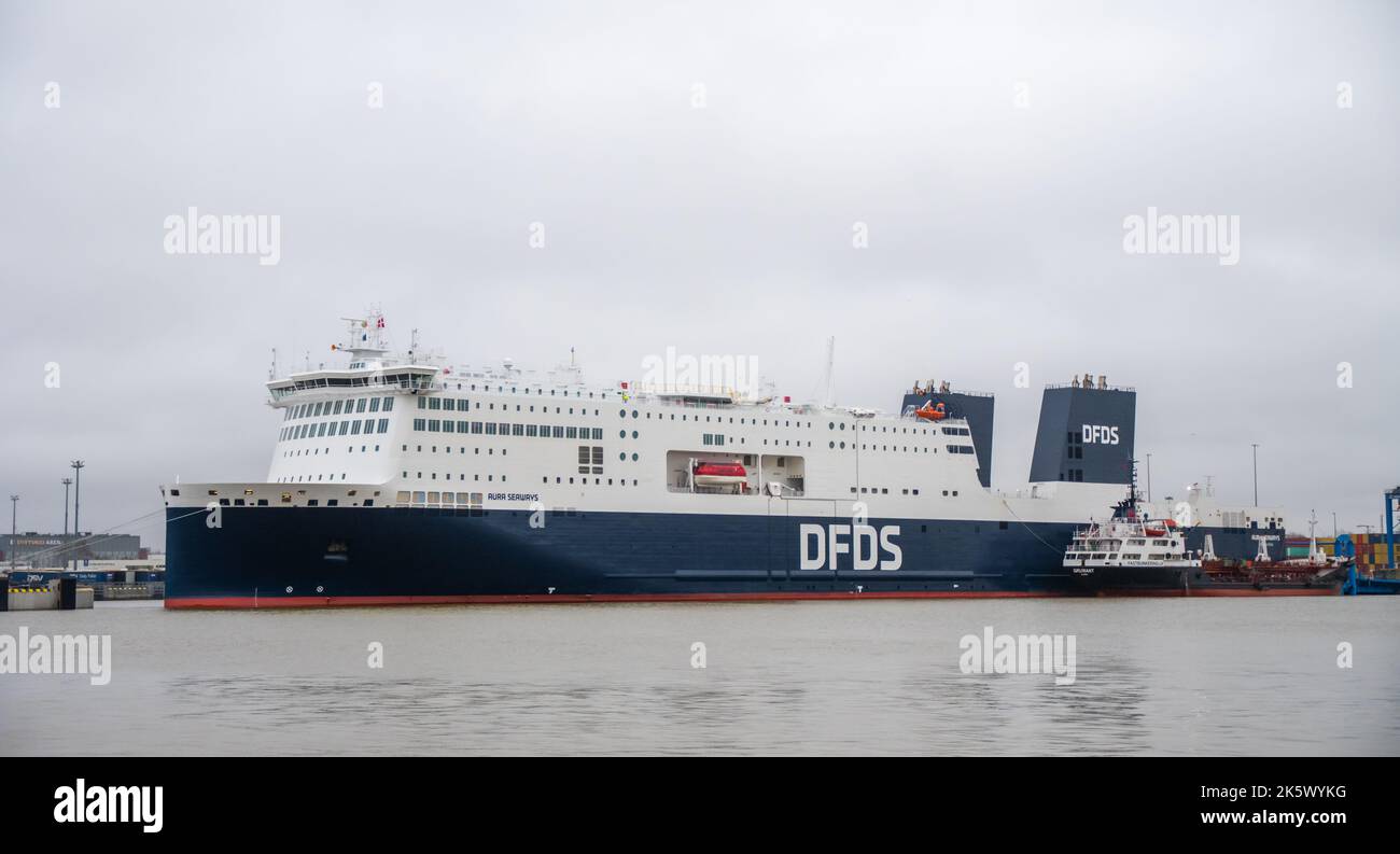 The Aura seaways port side, Ro-Ro cargo and passenger ferry under a ...