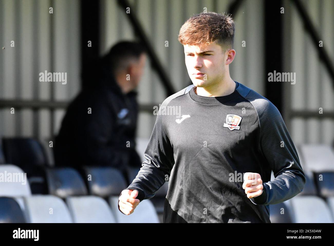 Swansea, Wales. 8 October 2022. Theo Cutler of Exeter City warming-up ...