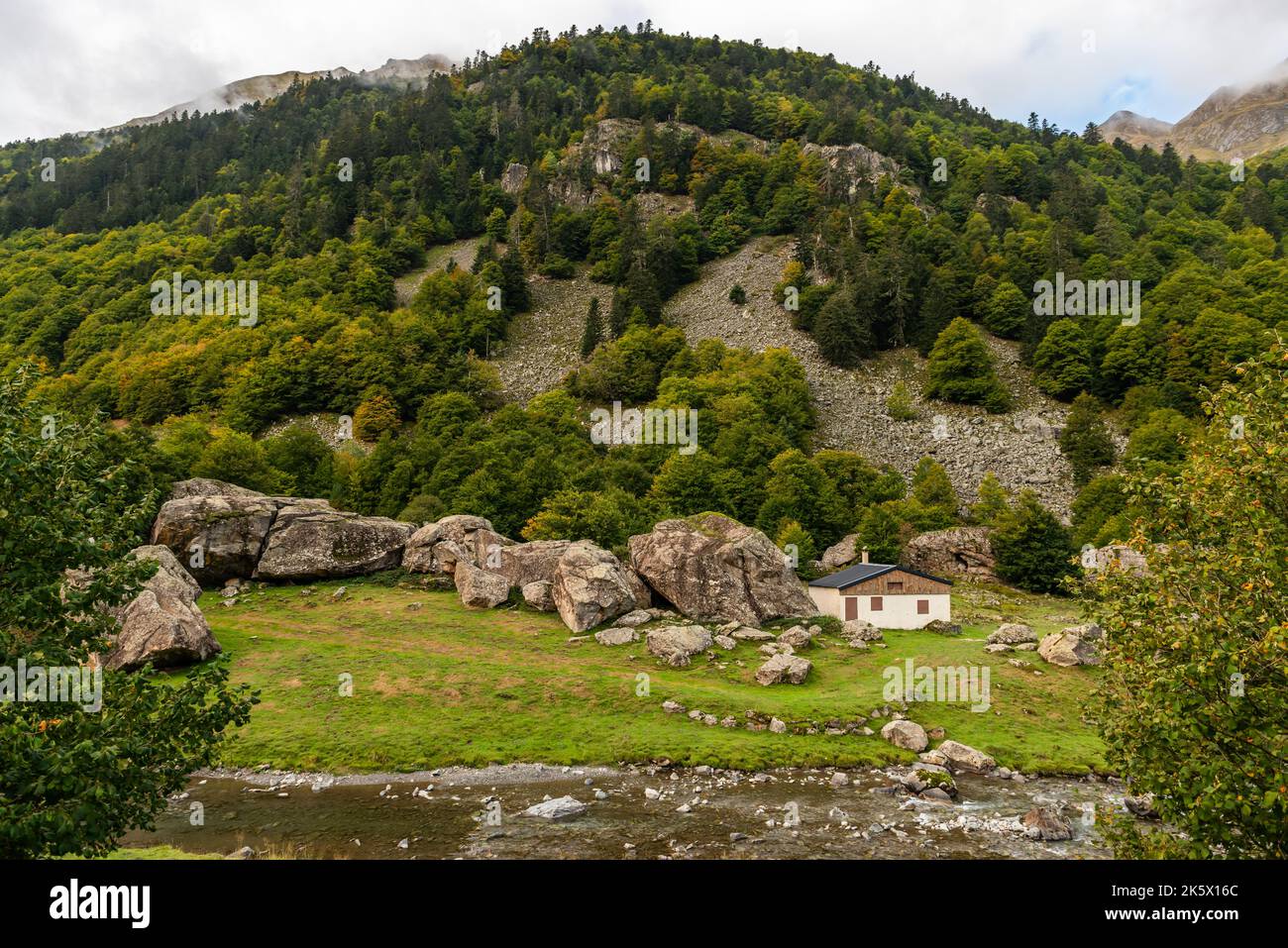 The Gave de Brousset, and Pyrenean peaks, in the Ossau valley, in Béarn ...