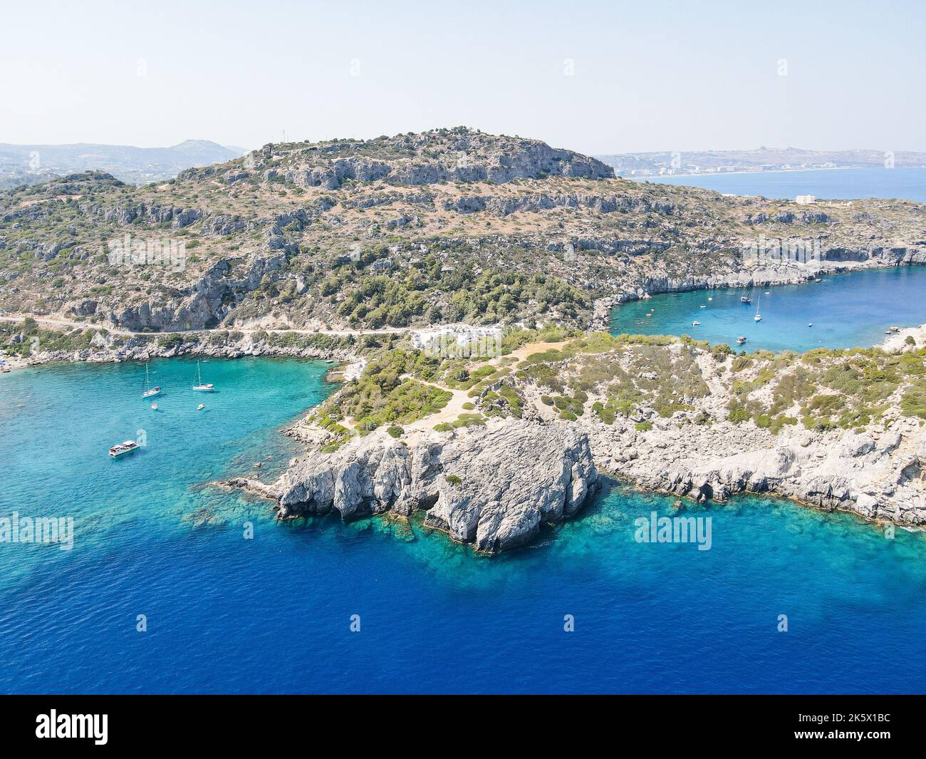 An aerial view of an island and the azure sea on a sunny day Stock ...