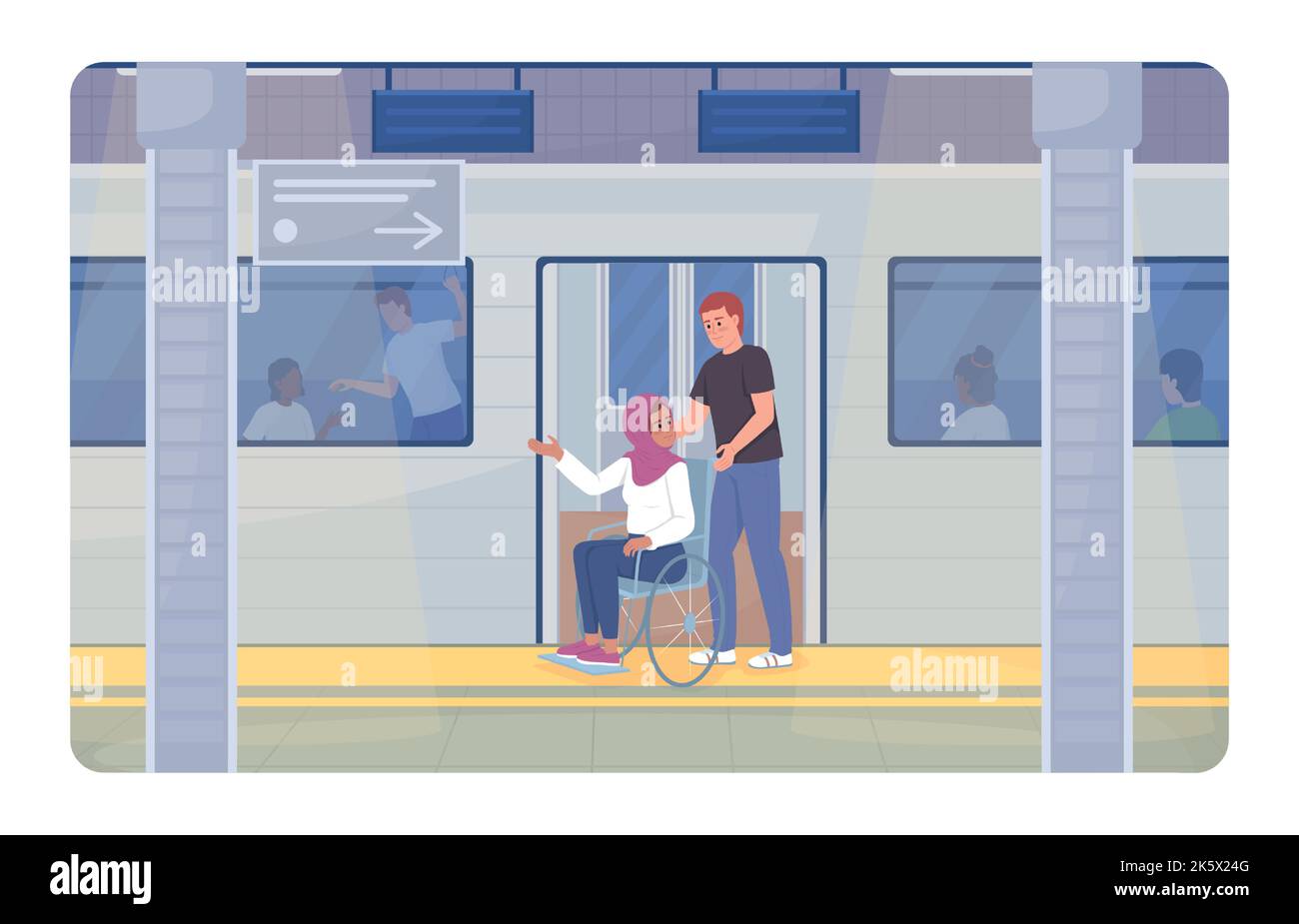 Disabled person in underground 2D vector isolated illustration Stock Vector Image & Art - Alamy